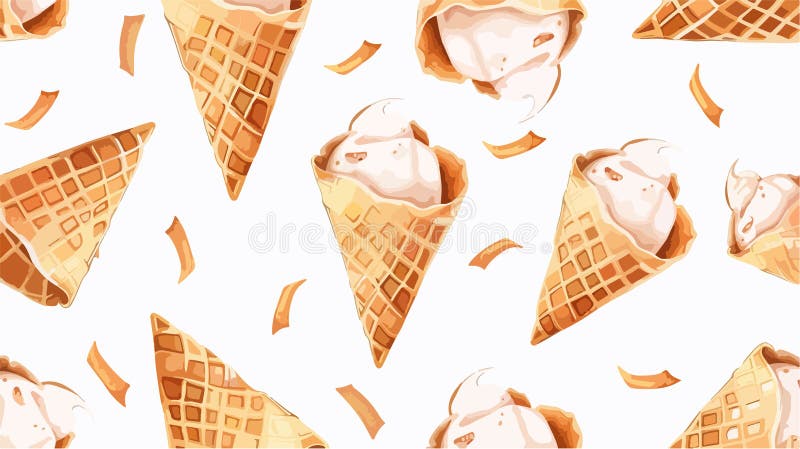 Delicious Waffle Set Pattern with Ice Cream Cone Vector Texture Stock ...