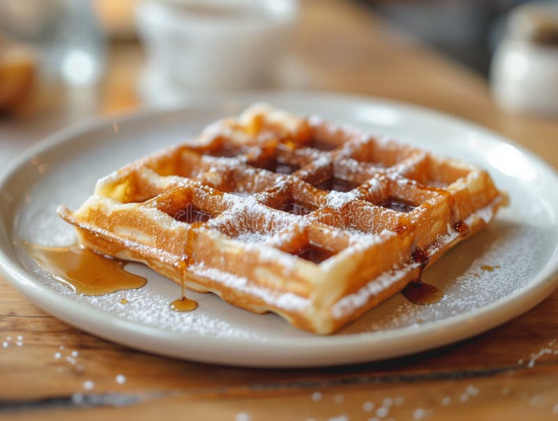 Delicious Waffle with Syrup and Powdered Sugar Stock Photo - Image of ...