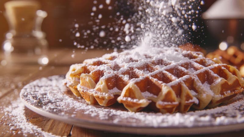 A Delicious Waffle Topped with Powdered Sugar Stock Image - Image of ...
