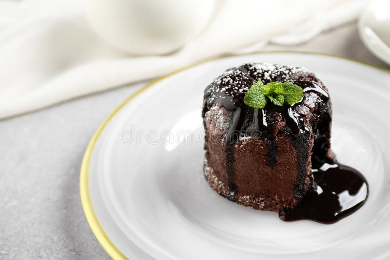 Delicious Warm Chocolate Lava Cake on Plate Stock Photo - Image of ...