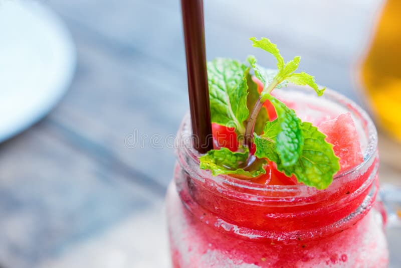 Delicious Watermelon Frappe in Restaurant. Stock Photo - Image of ...