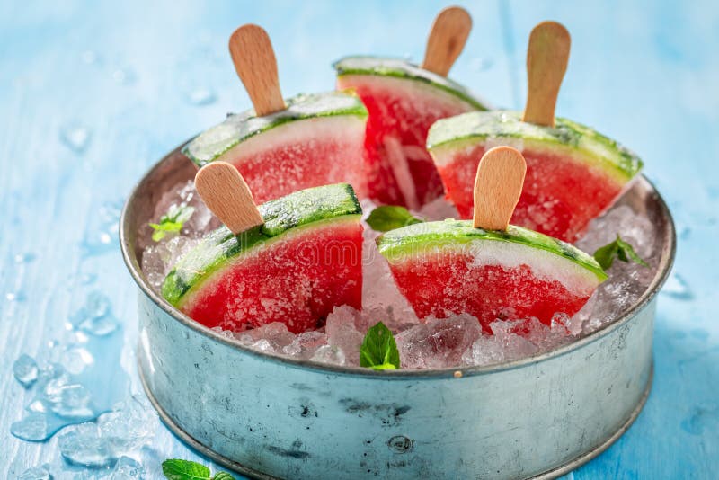 Delicious Watermelon Ice Cream on Cold Ice Stock Photo - Image of table ...