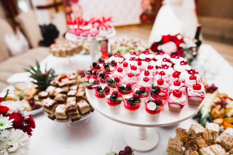 Delicious Wedding Reception Candy Bar Dessert Table Stock Photo - Image ...