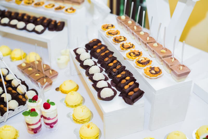 Delicious Wedding Reception Candy Bar Dessert Table Stock Photo - Image ...
