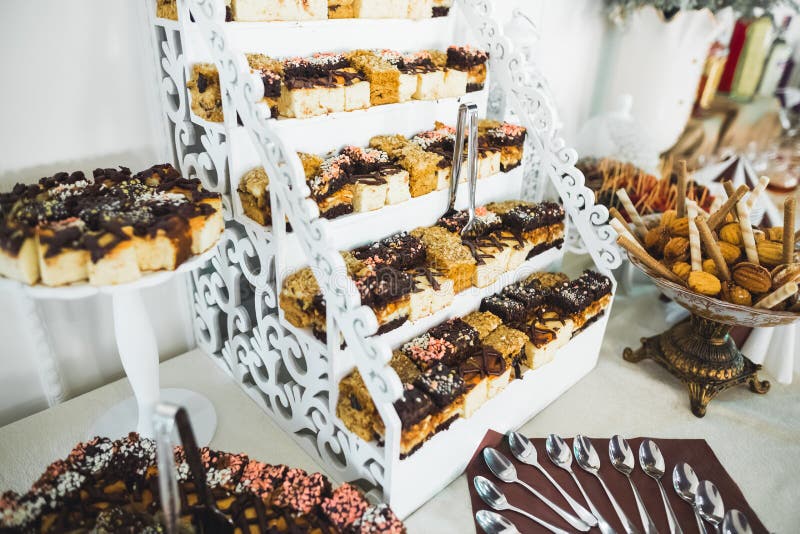 Delicious Wedding Reception Candy Bar Dessert Table Stock Photo - Image ...