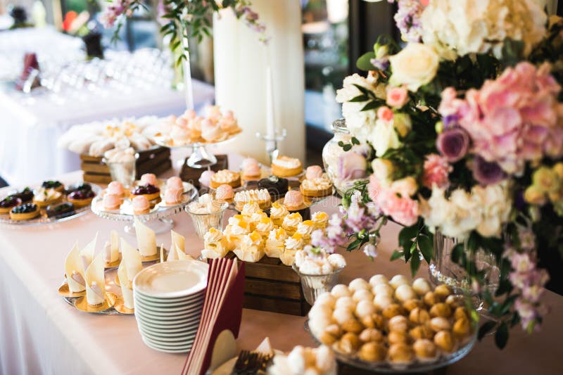 Delicious Wedding Reception Candy Bar Dessert Table Stock Image - Image ...