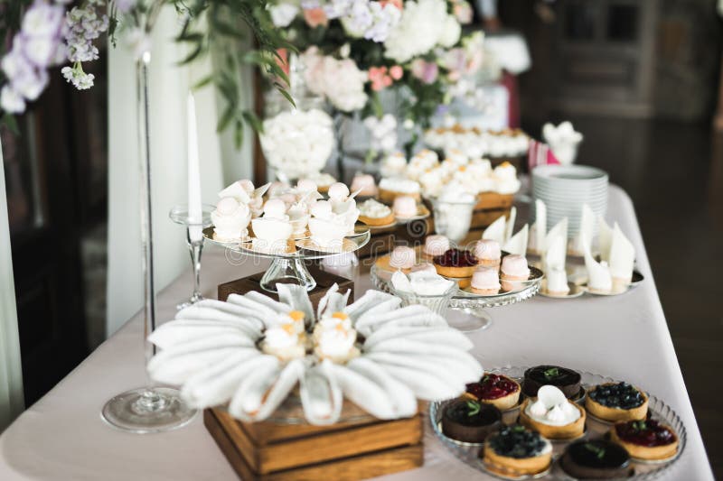 Delicious Wedding Reception Candy Bar Dessert Table Stock Photo - Image ...