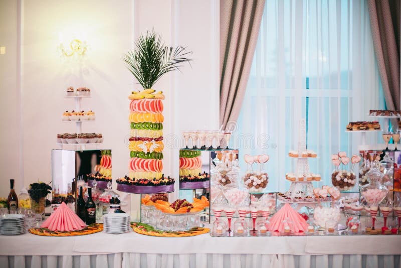 Delicious Wedding Reception Candy Bar Dessert Table Stock Photo - Image ...