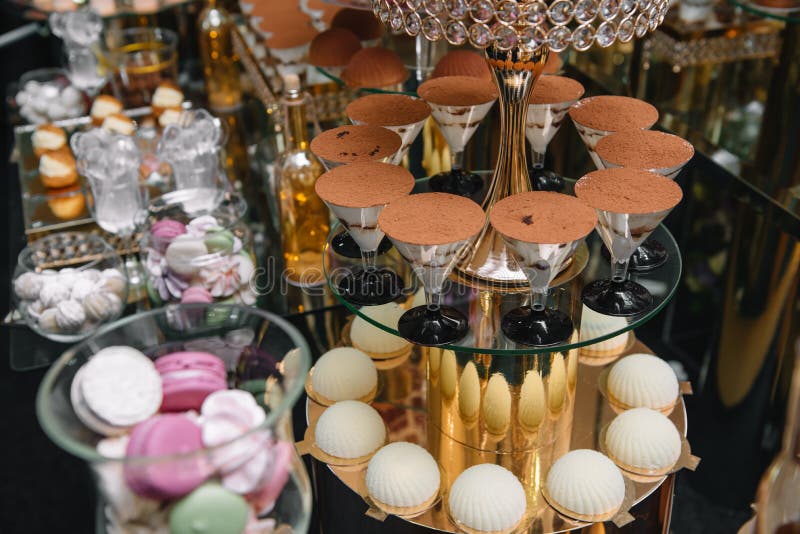 Delicious Wedding Reception Candy Bar Dessert Table. Macaroon on Candy ...
