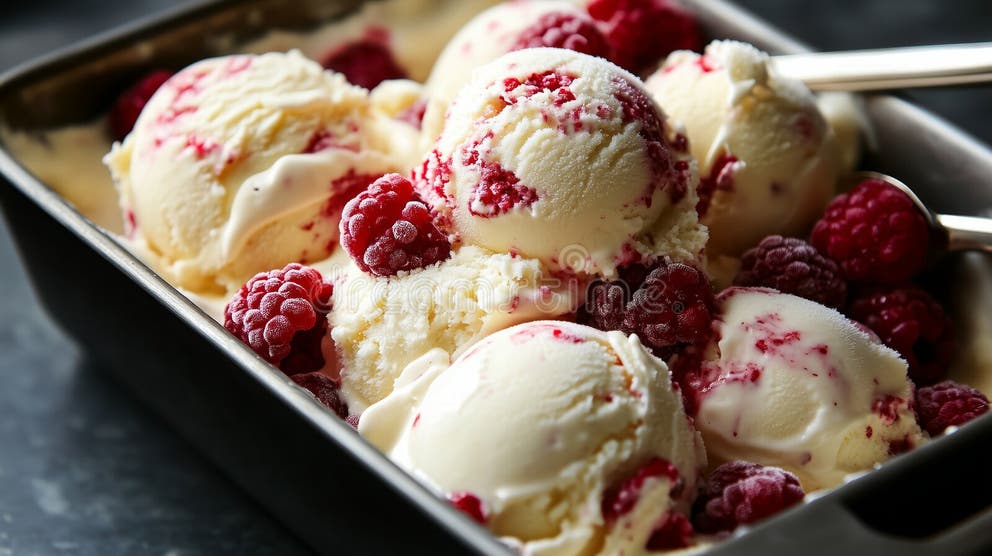 Delicious White Chocolate Raspberry Ice Cream Delight Stock Image ...