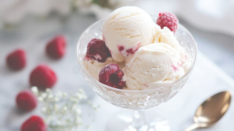 Delicious White Chocolate Raspberry Ice Cream Delight Stock Photo ...