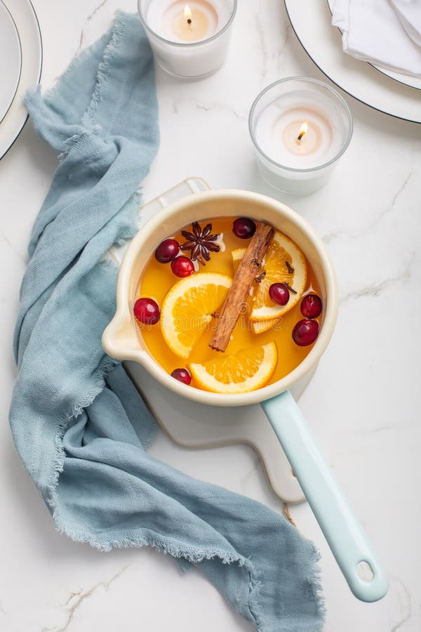 Delicious White Mulled Wine with Honey, Cranberries and Spices Stock ...