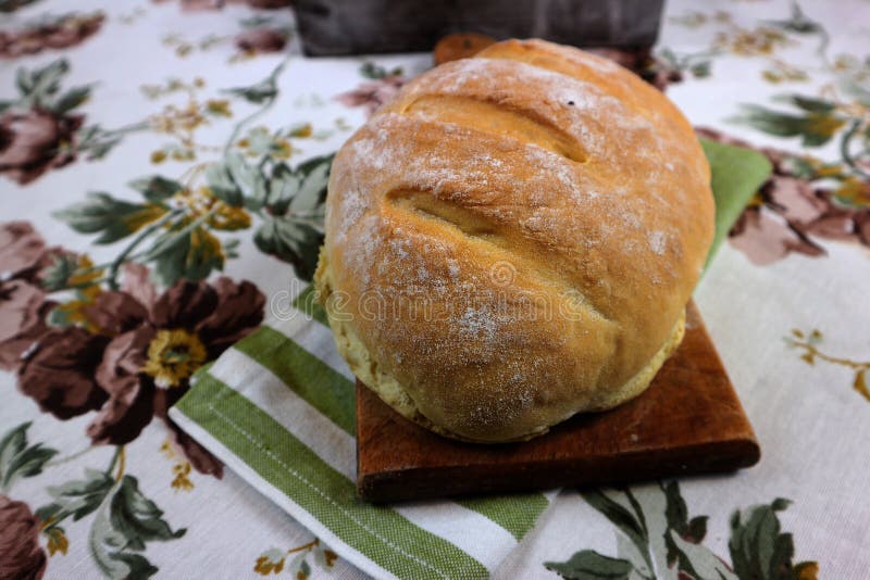 Delicious Whole Homemade Bread on Table Stock Photo - Image of dinner ...