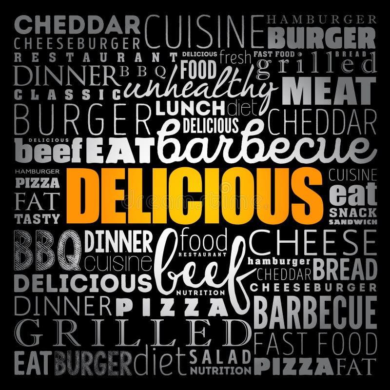 DELICIOUS Word Cloud Collage, Fast Food Concept Background Stock ...