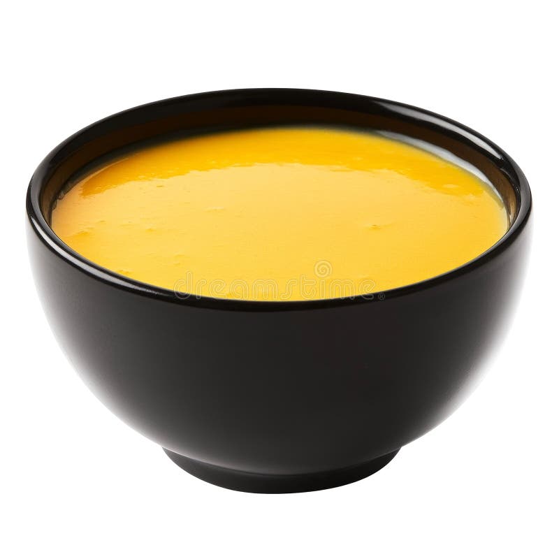 Delicious Yellow Cream Soup in Black Bowl Isolated Stock Illustration ...