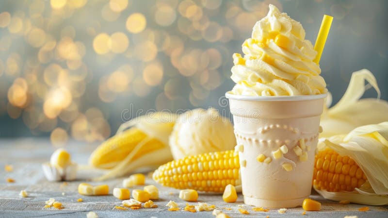 Delicious Yellow Ice Cream in Cup Garnished with Corn Kernels, Sweet ...