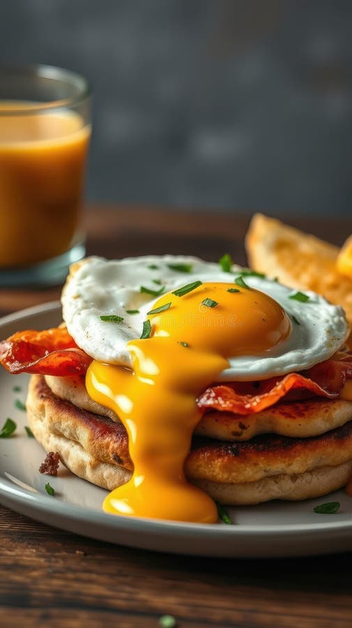 Deliciously Crafted Breakfast Stack Featuring Pancakes, Crispy Bacon ...