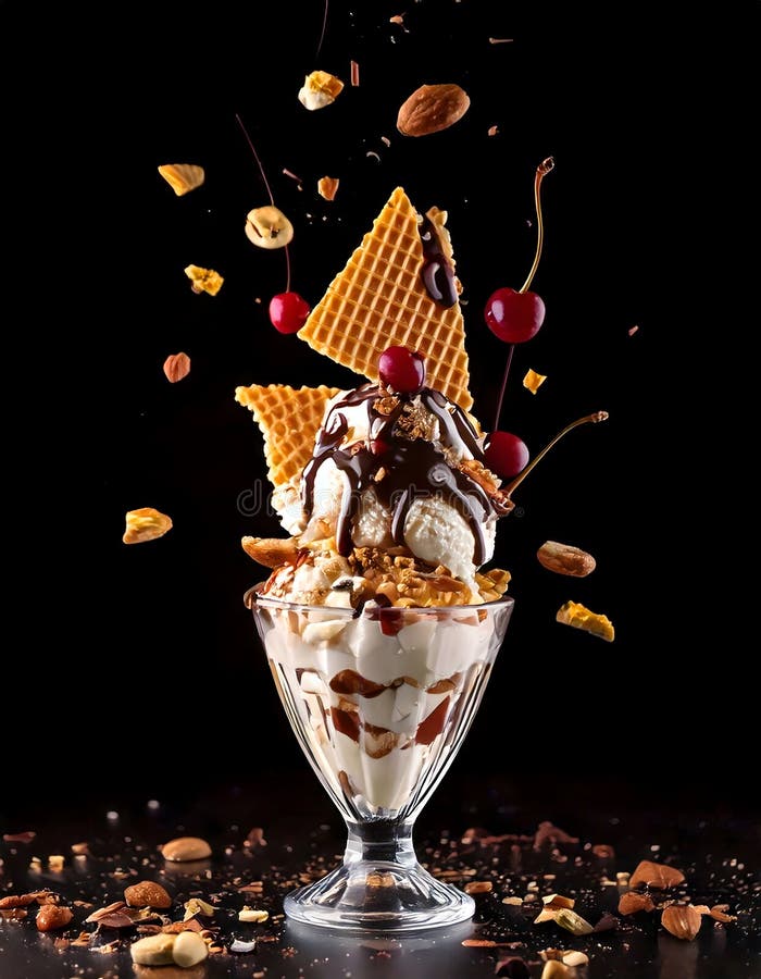 Deconstructed Ice Cream Sundae Stock Illustration - Illustration of ...