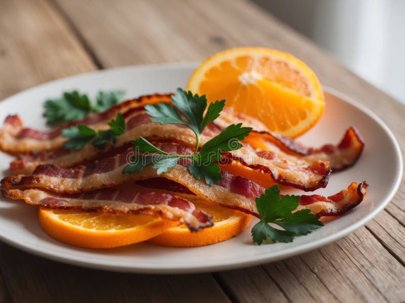Deliciously Crispy Bacon Strips Arranged with Garnishes Ready To Enjoy ...
