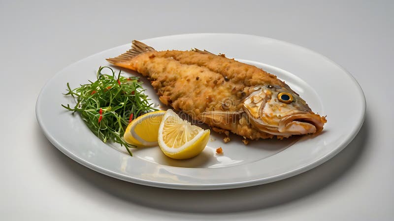 Deliciously Crispy Pan-Seared Fish with Lemon Stock Illustration ...