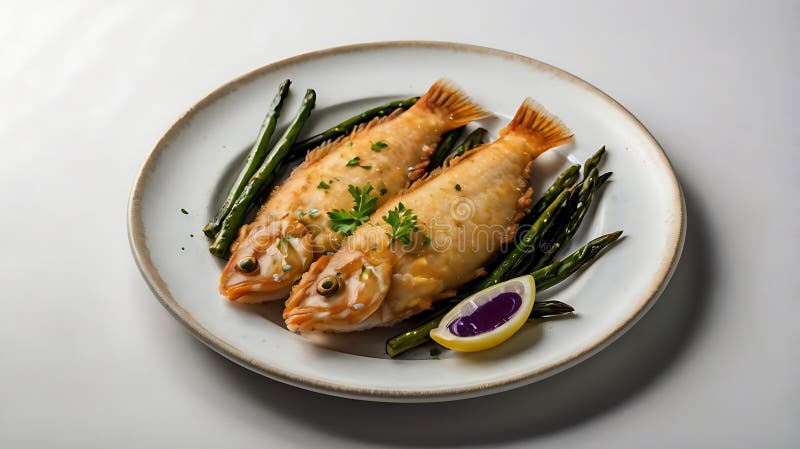 Deliciously Crispy Pan-Seared Fish with Lemon Stock Illustration ...