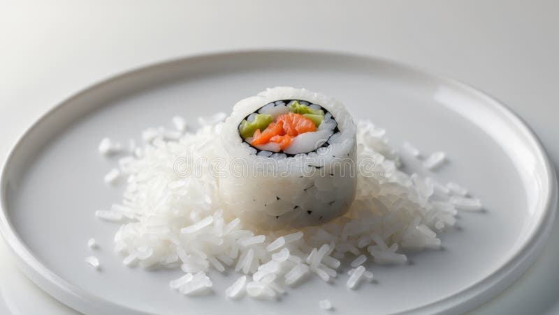 Deliciously Fresh Sushi Roll on a Bed of Rice Stock Photo - Image of ...