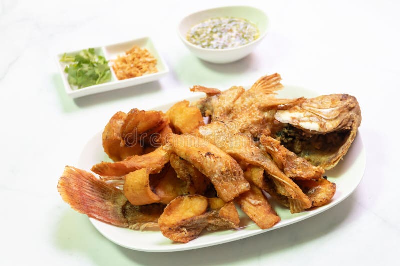 Deliciously Fried Ruby Fish Served Spicy Sauce Stock Photos - Free ...
