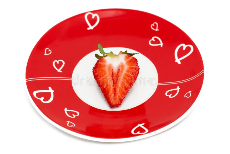 Deliciously Half a Red Strawberry Romantic Plate Stock Image - Image of ...