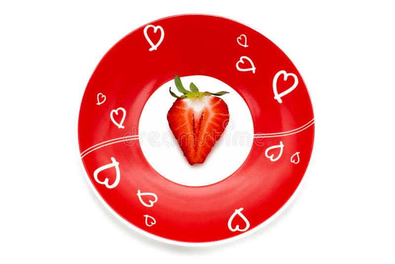 Deliciously Half a Red Strawberry Romantic Plate Stock Image - Image of ...