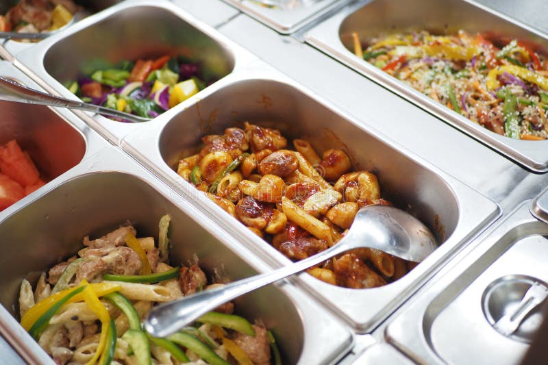 Deliciously Presented Variety of Dishes in Buffet Style Serving Stock ...