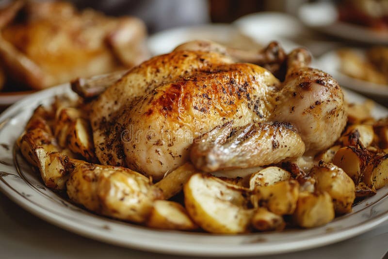 Deliciously Roasted Chicken Served with Crispy Potatoes on a Cozy ...