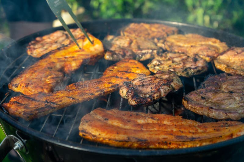 Deliciously Seasoned Meat Getting Grilled in a Natural Environment ...