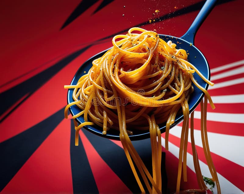 Deliciously Tangled Spaghetti Served on a Bold Red and Black Backdrop ...