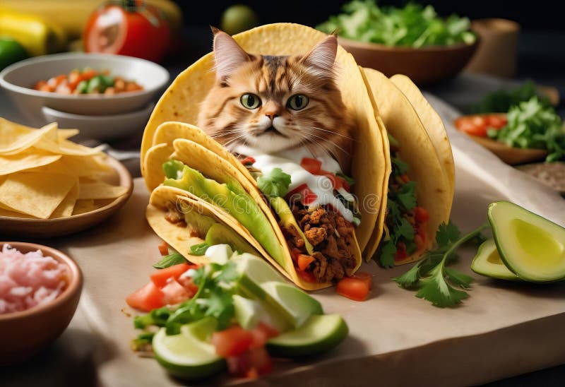 Deliciousness of Taco Cat with Gourmet Food Stock Illustration ...