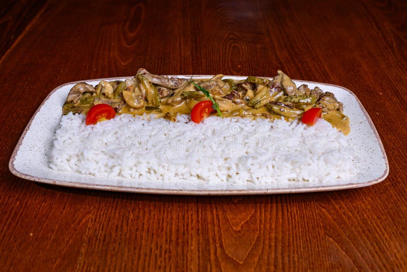 Delicous Homemade Chicken Curry Dish with Rice Stock Photo - Image of ...