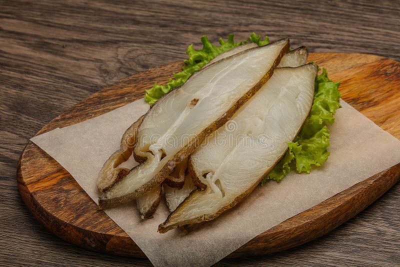 Delicous Smoked Halibut Slices Snack Stock Photo - Image of closeup ...