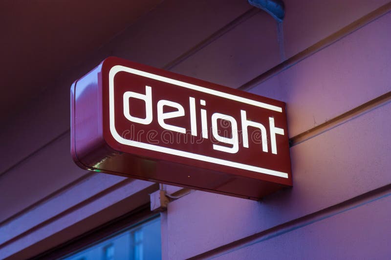 Delight Logo Sign Illuminated Berlin Editorial Photography - Image of ...
