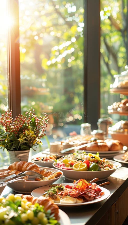 Delight in a Luxurious Breakfast Buffet Featuring Croissants, Eggs ...
