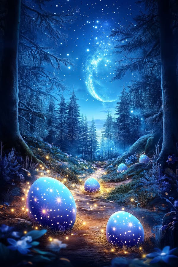 Delight in a Magical Easter Night As Glowing Eggs Illuminate a Forest ...