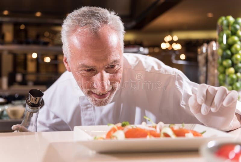 Delighted Chef Making the Last Corrections of His Dish Stock Image ...