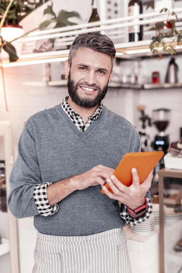 Delighted Handsome Fit Man Standing Half Face Stock Image - Image of ...