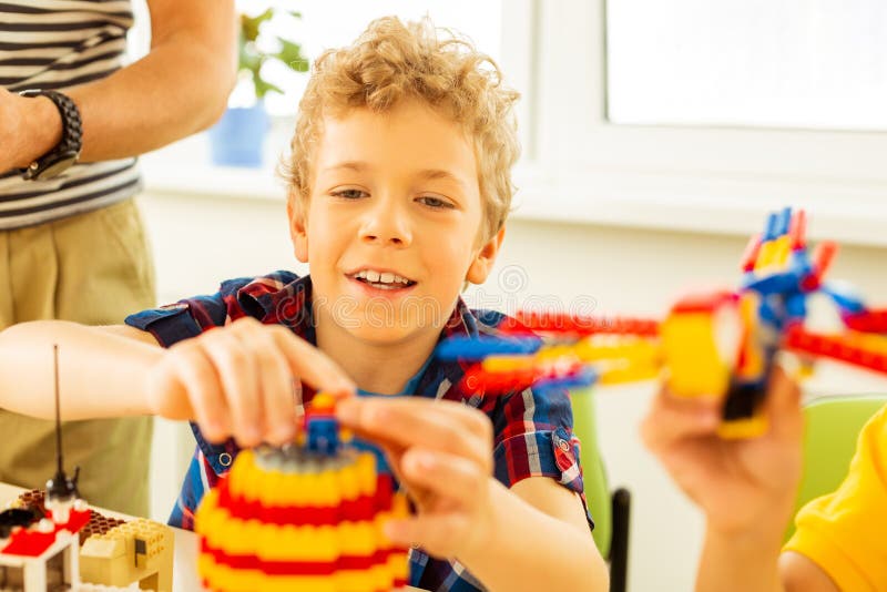 Delighted Happy Boy Doing His Favourite Activity Stock Photo - Image of ...
