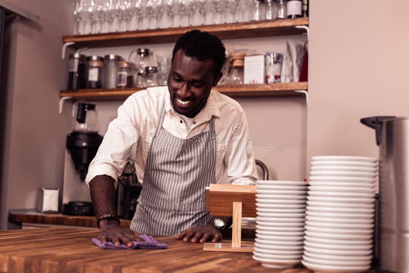 Delighted Nice Young Man Enjoying His Work Stock Image - Image of clean ...