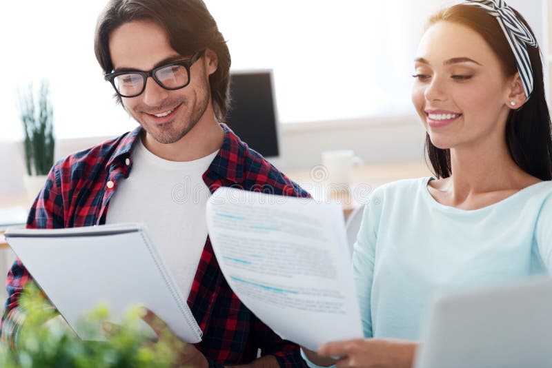 Delighted Smiling Colleagues Working In The Office Stock Image - Image ...