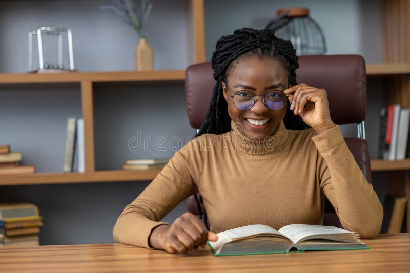 Delighted Woman Reading Book Knowledge Seeker Constantly Educating ...