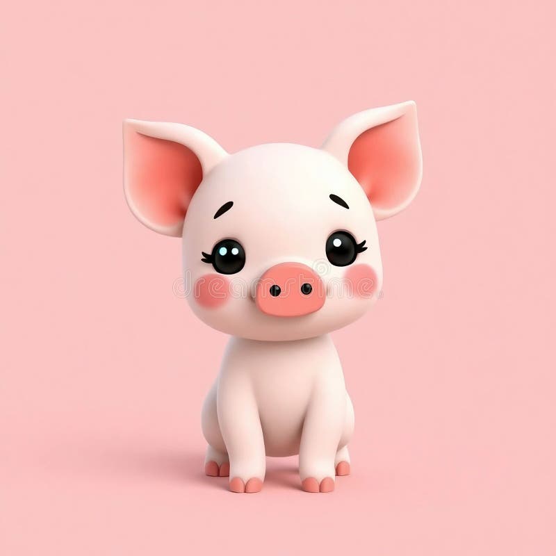 A Delightful Animated Piglet with a Cheerful Expression and Rosy Cheeks ...