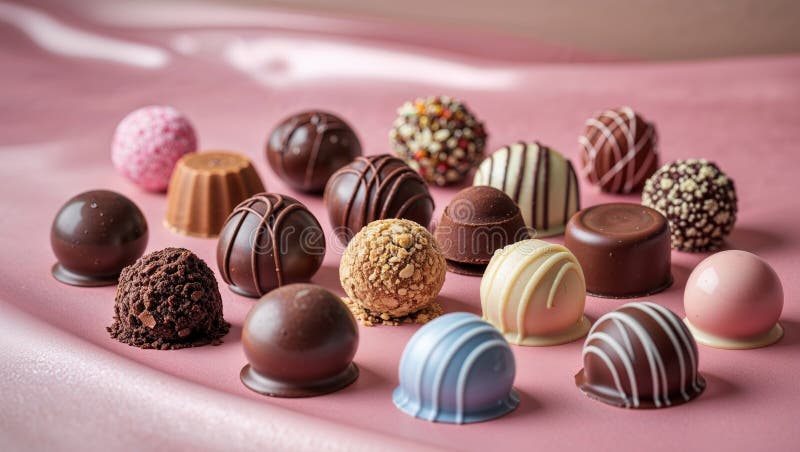 Delightful Arrangement of Assorted Chocolate Truffles on Soft Pink ...
