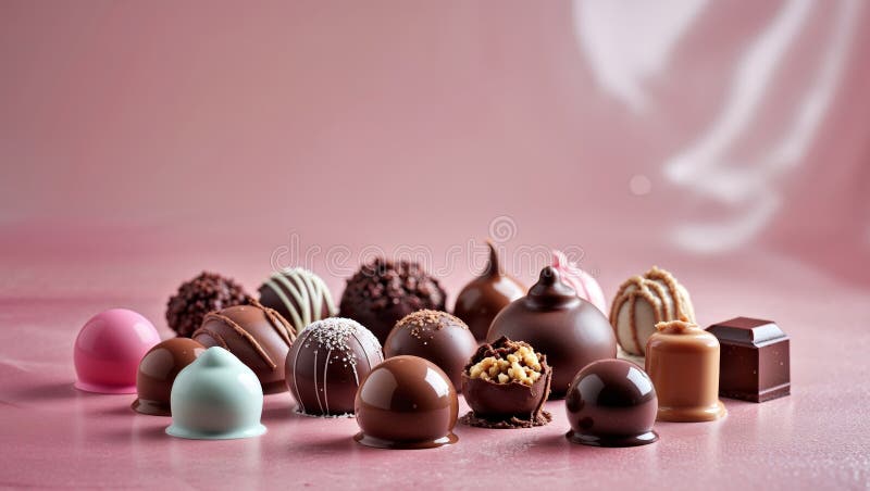 Delightful Arrangement of Assorted Chocolate Truffles on Soft Pink ...