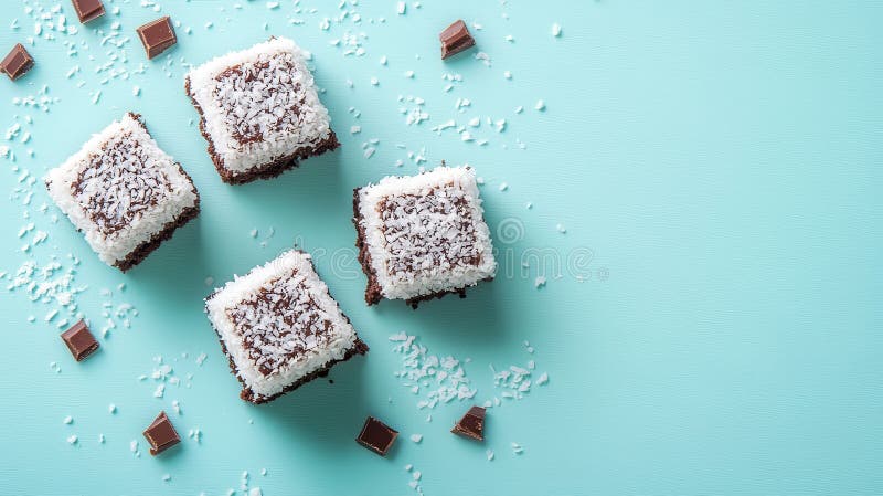 A Delightful Arrangement of Chocolate Coconut Squares on a Light Blue ...