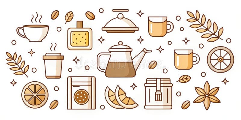 A Delightful Arrangement of Coffee and Tea Elements, Including Cups, a ...